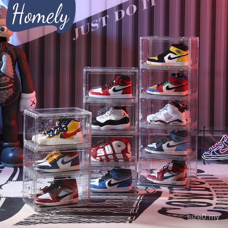 【100% Clear】Big Capacity Stackable Magnetic Acrylic Open Display Shoe ...