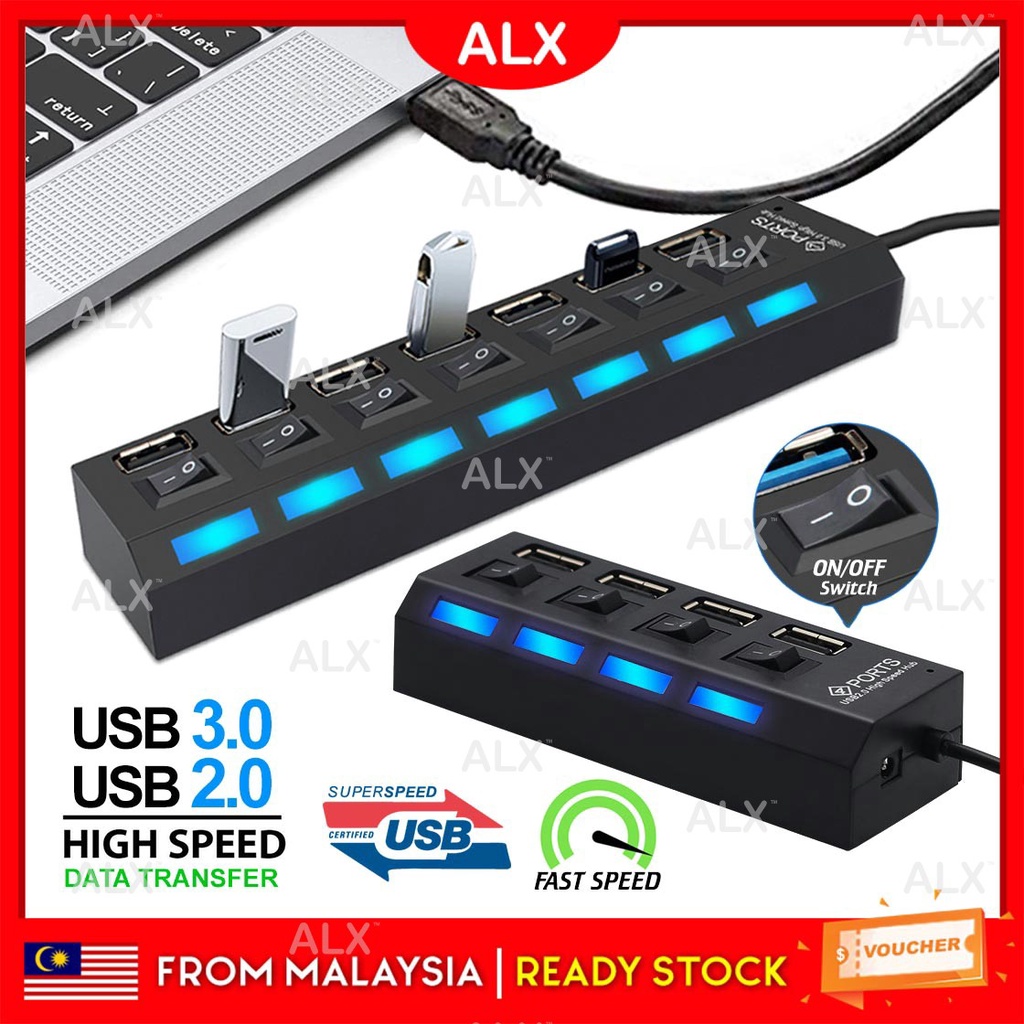 ALX Micro USB 2.0 / 3.0 Hub Super High Speed USB Hub 4 Port / 7 Port wt ...