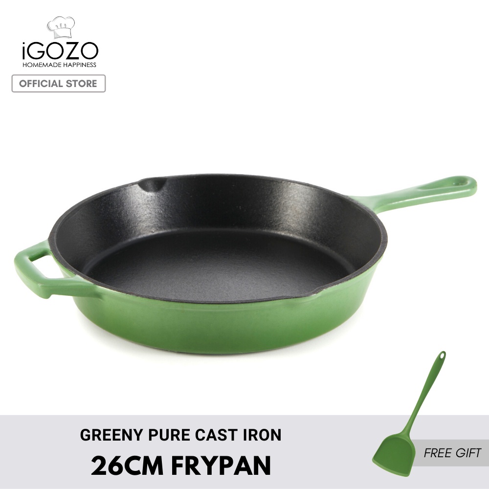 iGOZO Greeny Pure Cast Iron Cookware (18cm Saucepan/26cm Casserole Pot ...