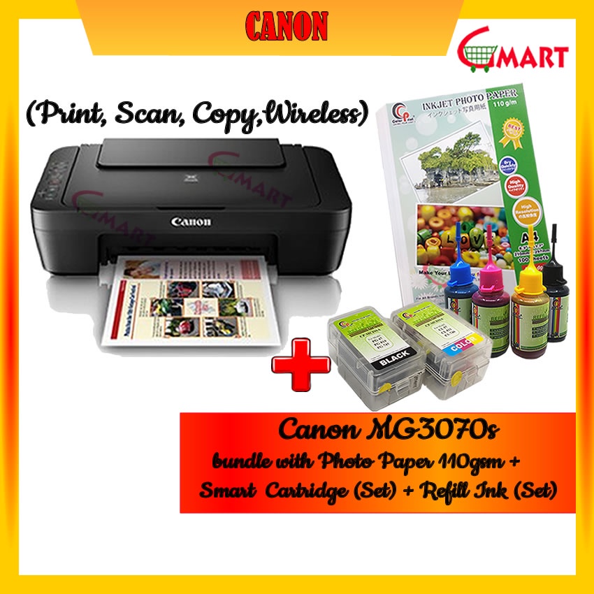 Canon Pixma MG3070s All-in-One Color Inkjet Printer Print/Scan/Copy ...