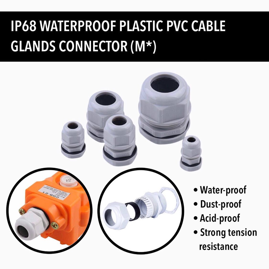 IP68 Waterproof Plastic PVC Cable Glands Connector (M*) (Size) (White ...