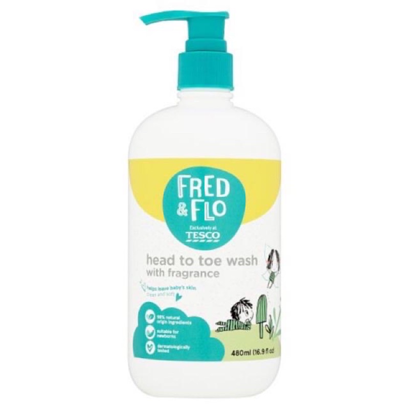 Tesco Fred & Flo Head to Toe Wash With Fragrance Free Shampoo 480ml ...