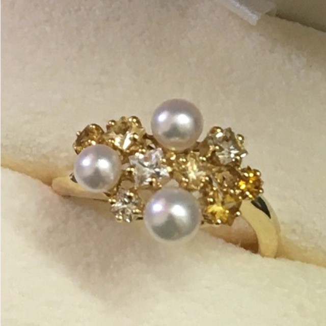 japan brand jewelry TASAKI K18 18K 750 natural Citrine Akoya baby sea pearl ring mikimoto ...