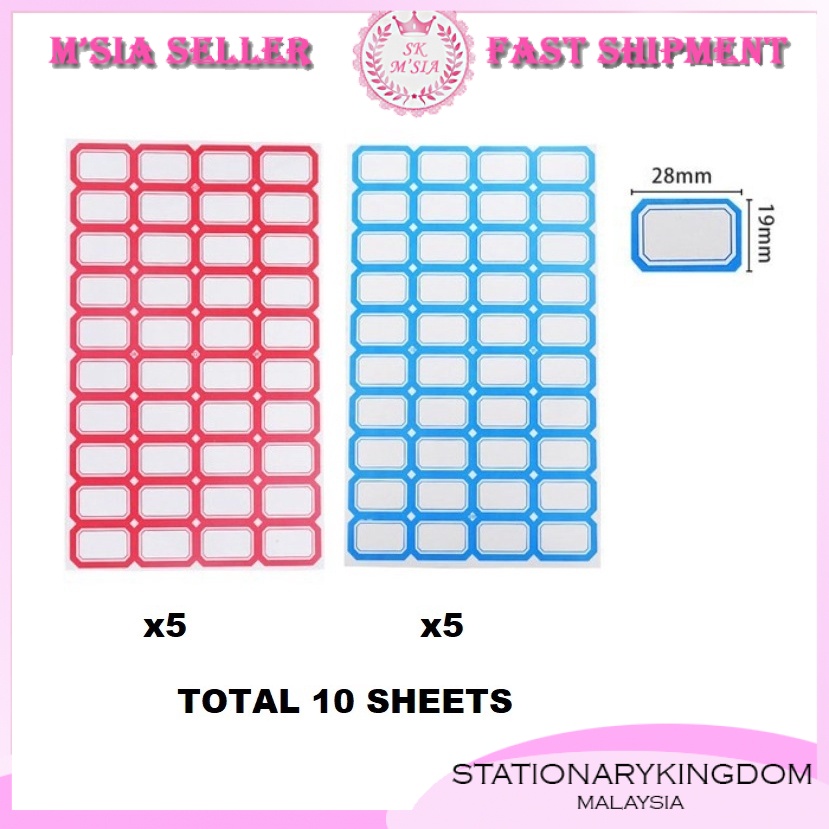 10 Sheets Labelling Stickers Set Blue and Red Colour Write on Stickers ...