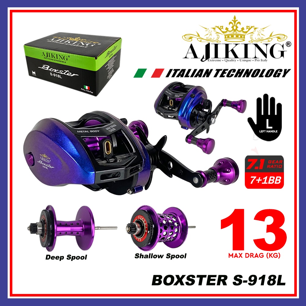 Ajiking Boxster S 918L Mesin Pancing Baitcasting | Kayuhan Kiri Left Handle | Extra Spool ...