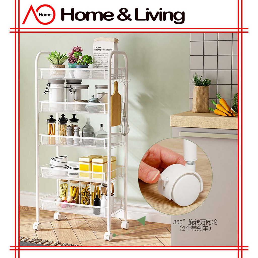 AO Home 3/4/5 Tier Multipurpose Storage Rack Trolley Rack with Wheel ...