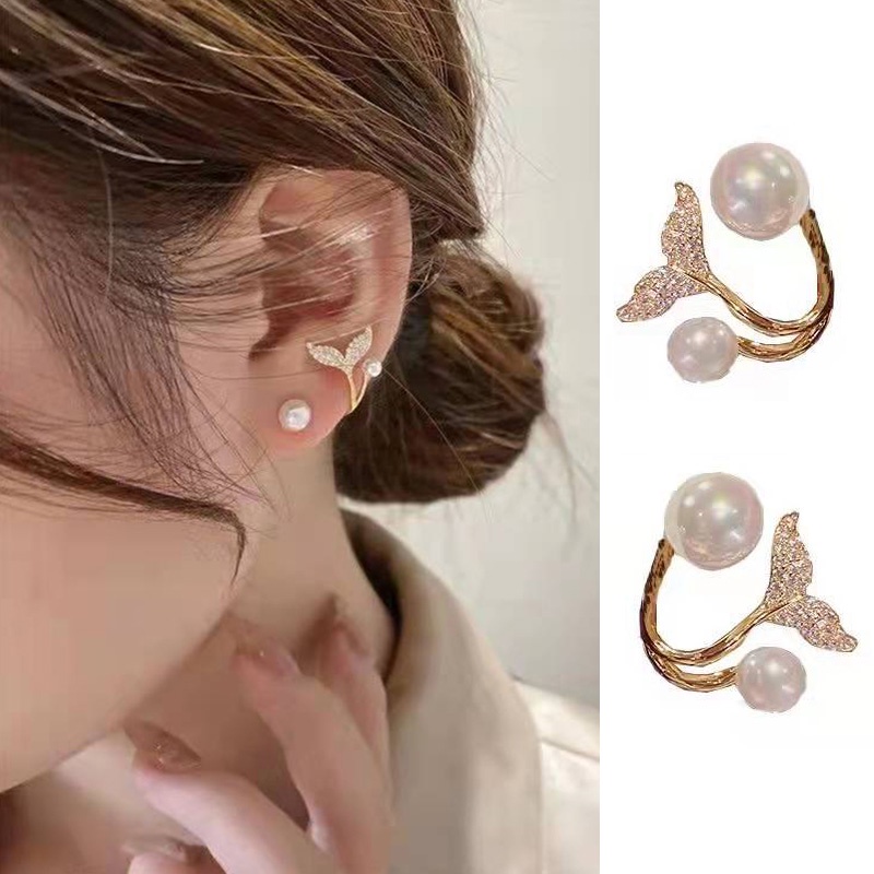 Fashion Jewelry Pearl Fishtail Temperament Two-Wear Small Stud Earrings ...