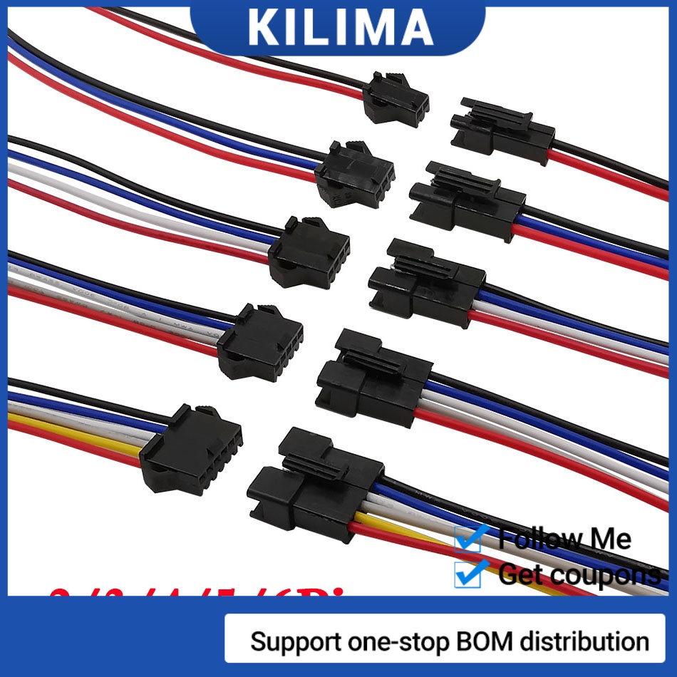 10Pairs SM JST 2.54mm Cable 24AWG Wire 2Pin 3Pin 4Pin 5Pin Plug Socket ...