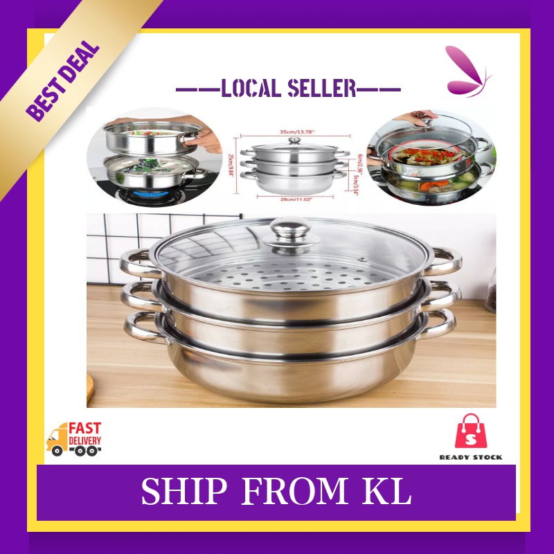 Ready Stock Steam Pot ( Periuk Kukus ) Stainless Steel 28cm 32cm 2 ...