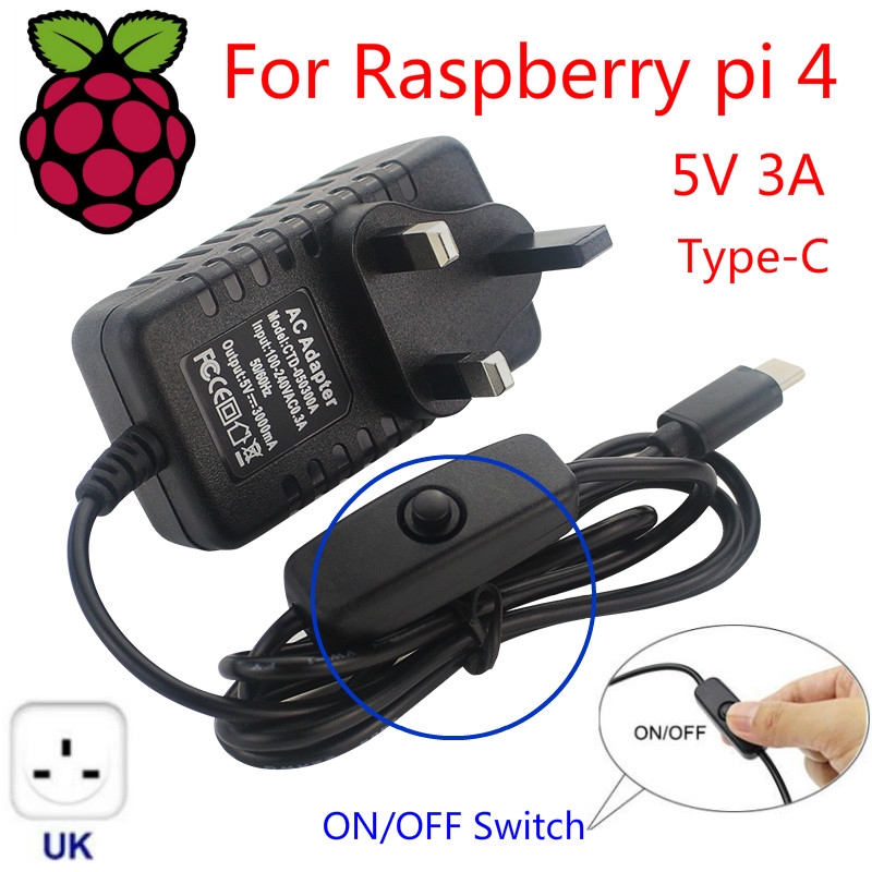 Raspberry Pi 4 Power Supply 5V 3A Type-C Power Adapter with ON/OFF ...