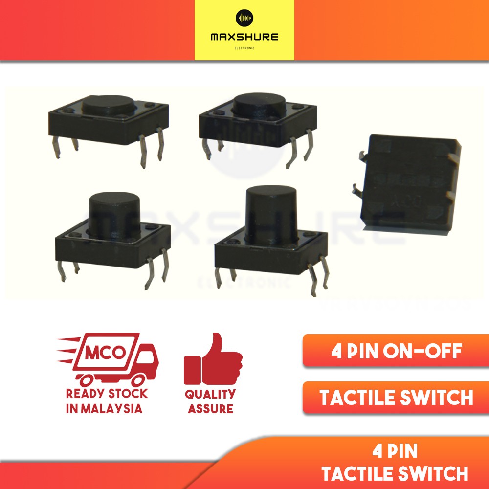 [MaxShure] 10pcs 12mm x 12mm 4 Pin SPST Tactile Switch / Tact Switch ...
