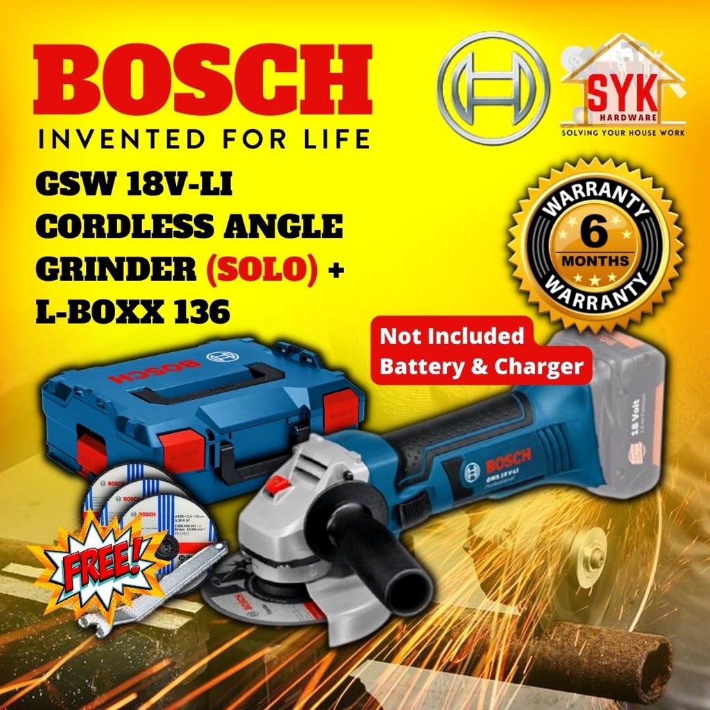 SYK Bosch GWS 18V-LI GWS18V-LI Solo Cordless Angle Grinder Machine ...
