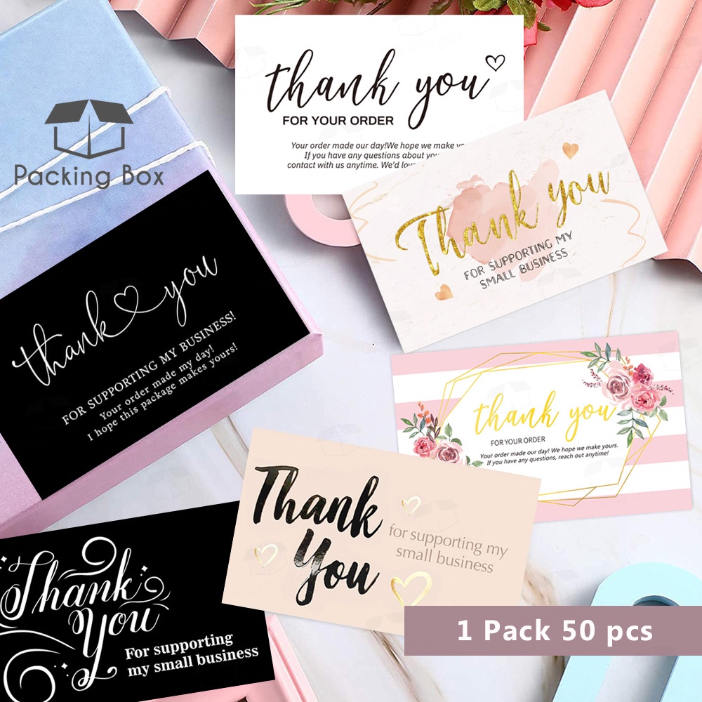 50pcs READY STOCK !! Black and Gold Foil Font Thank You Card 谢谢卡 Kad ...