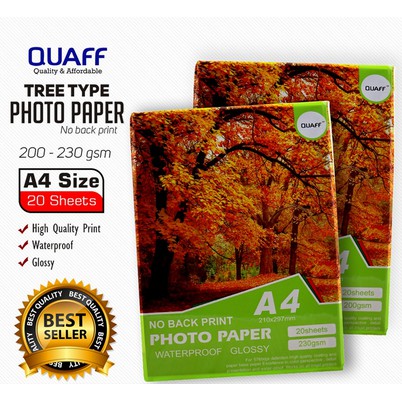 QUAFF No Back Print Glossy Inkjet Photo Paper A4 200GSM / 230GSM (20 sheets / pack) | Shopee ...