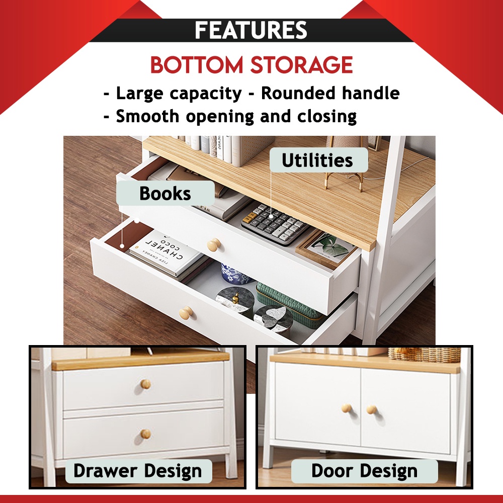 Encora Wooden Multipurpose Rack Door And Drawer Cabinet Rak Buku Rak ...