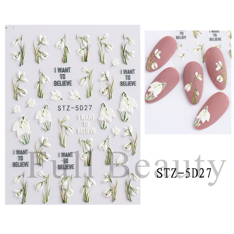 5D three-dimensional relief camellia Nail Stickers flowers Nail ...