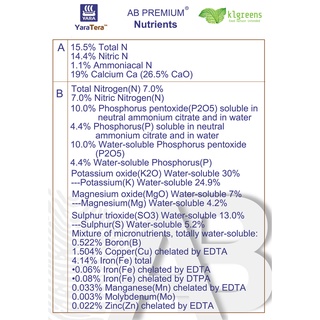 ORIGINAL Yara Premium 20 Liters 2kg AB Nutrients Vegetables Fertigation ...