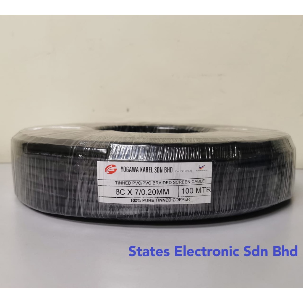 YOGAWA 8 Core Tinned PVC/PVC Braided Screen Cable 8C x 7/0.2mm (100M ...