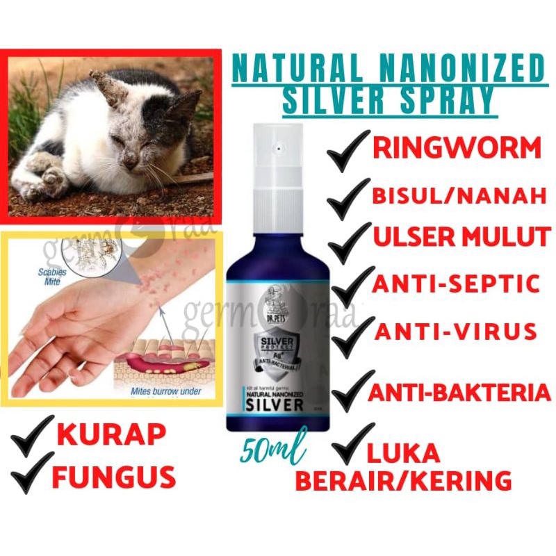 Spray Kurap Cat Natural Nano Spray Fungus Ringworm Luka berair Bisul ...