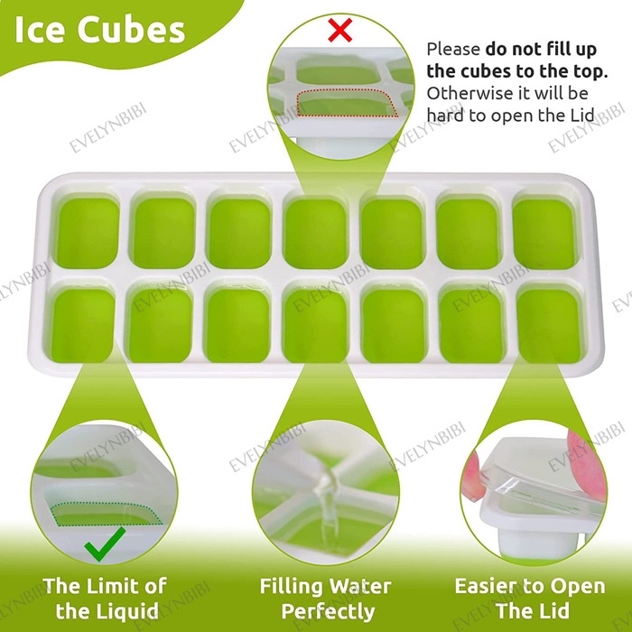 Ice Cube Trays with No-Spill Removable Lid Ice Cube Molds Flexible Base ...