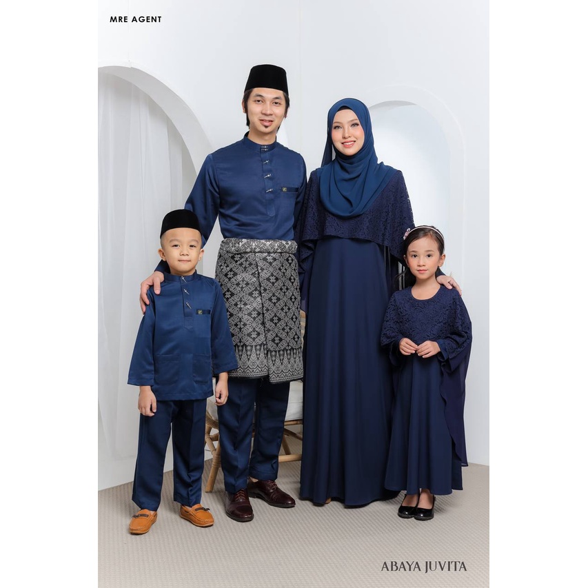 BAJU RAYA 2022 JUBAH/ABAYA JUVITA DAN BAJU MELAYU SET FAMILY WARNA NAVY ...