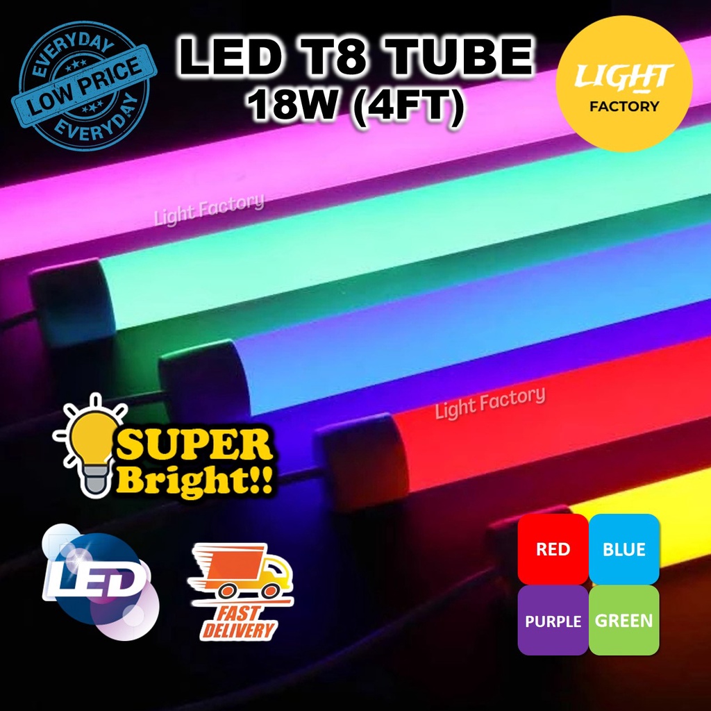 4ft T8 LED Tube LED Colour Light Tube Weatherproof 4 Feet 18W Blue ...