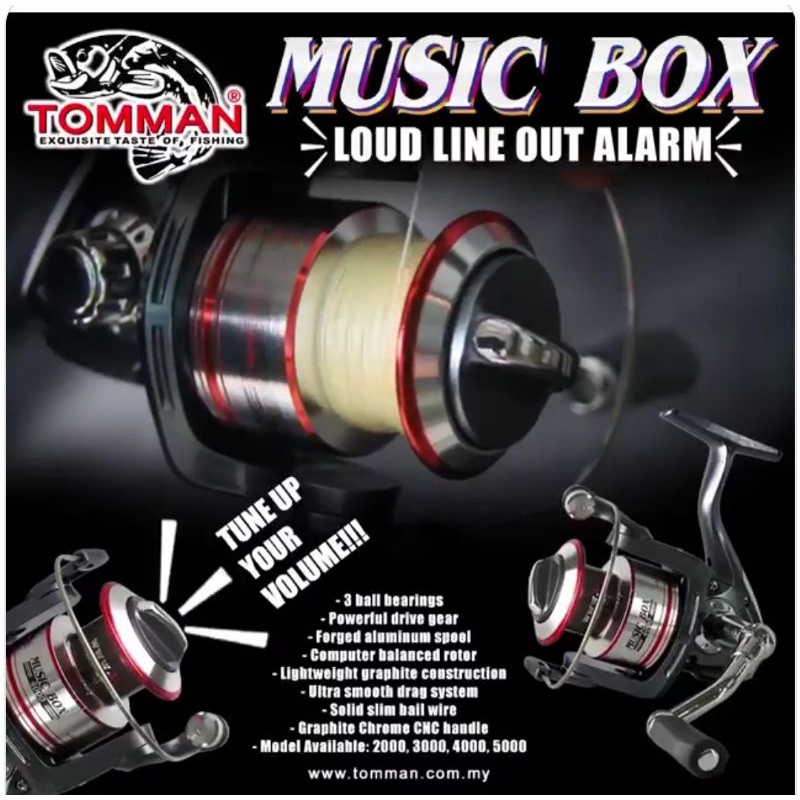(MAA) Tomman Reel Music Box 3 ball bearing Fishing Spinning Reel Mesin ...