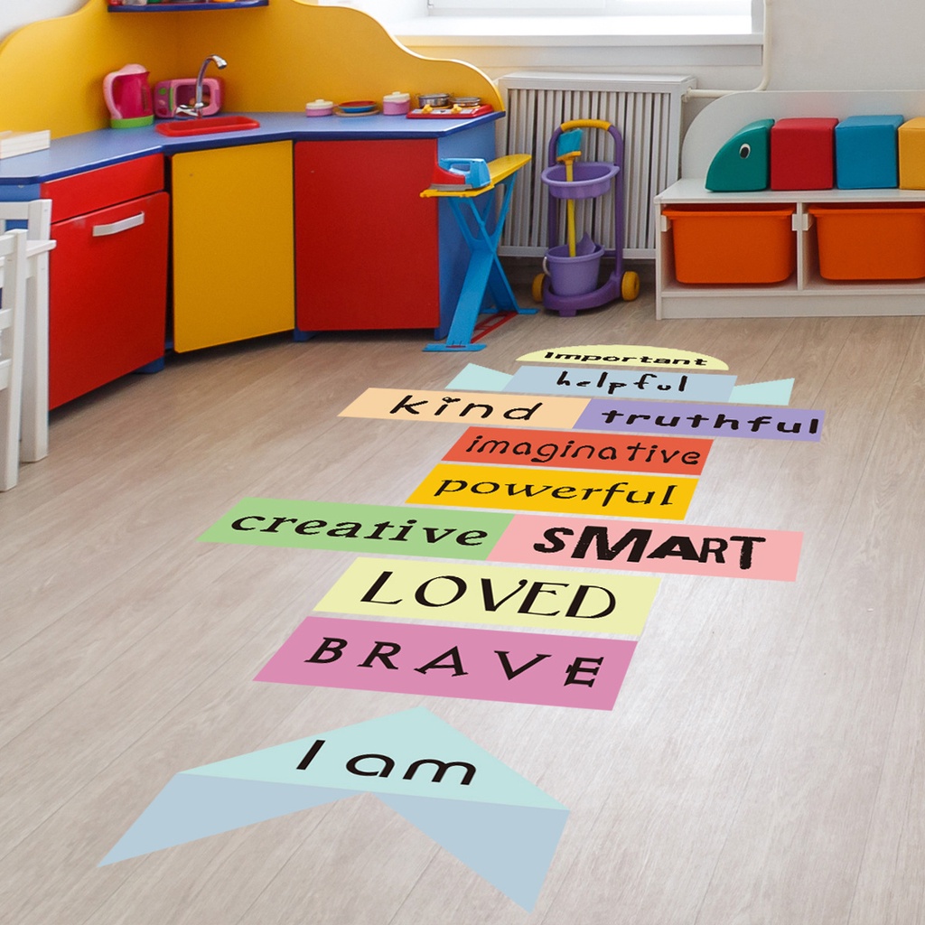 Creative English Jumping Lattice Floor Stickers Children's Room ...