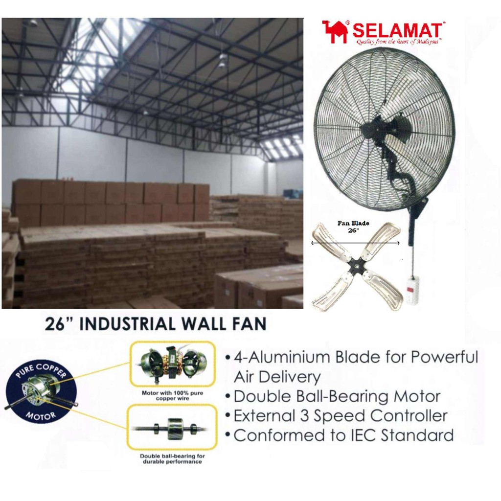 Selamat 26 Inches Heavy Duty Industrial Wall Fan with Approved By SIRIM ...