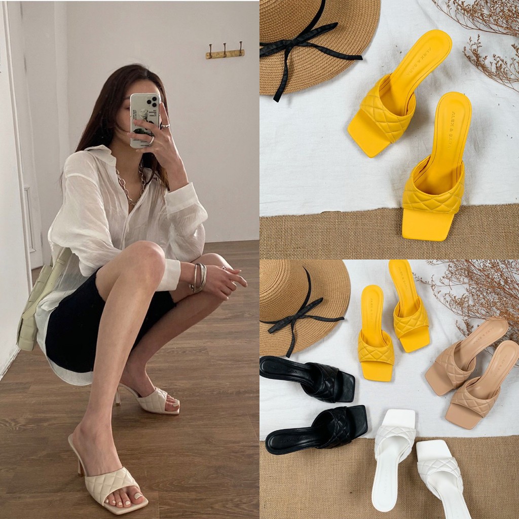 Luxury Peep-toe large horizontal strap high-end sandals with checkered ...