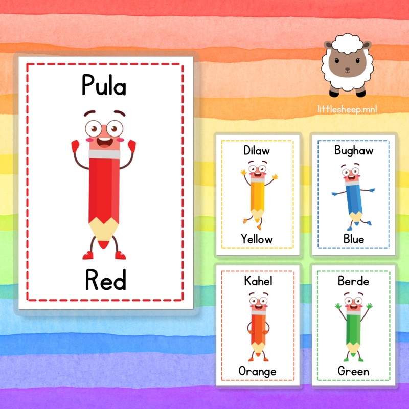 11 pcs Thick laminated COLORS flash cards in English and Tagalog (kids ...