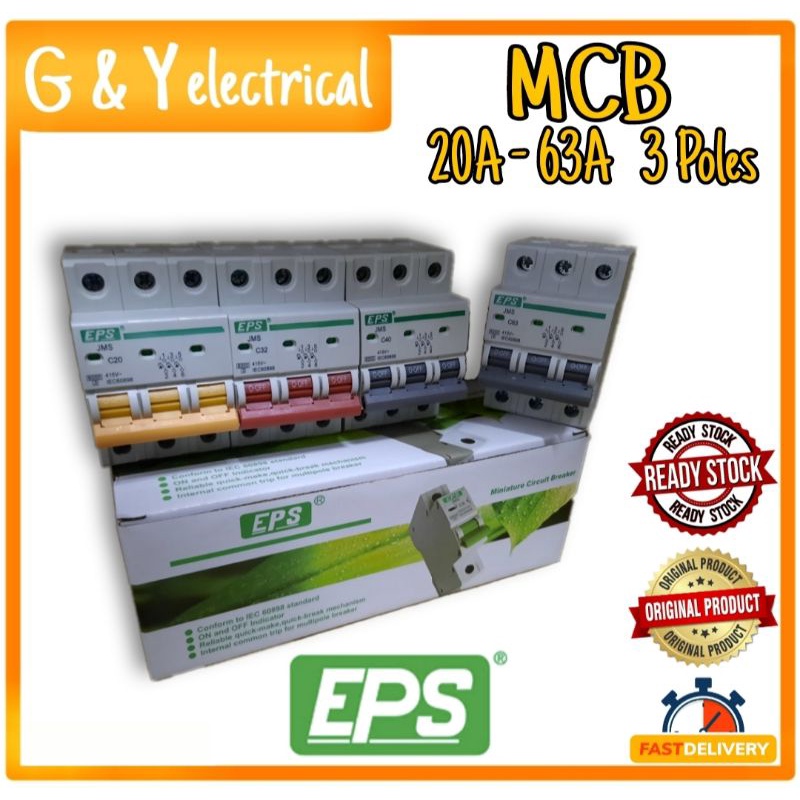 EPS MCB 3Poles (6KA) 20A / 32A / 40A / 63A Miniature Circuit Breaker (SIRIM Approved) | Shopee ...