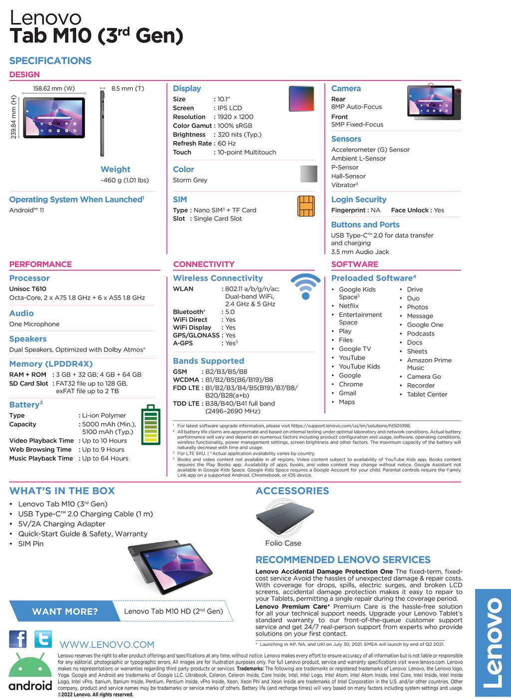 Lenovo Tab M10 3rd Gen TB-328XU - Storm Grey (10.1"WUXGA/4GB + 64GB/5MP/8MP/5000mAh) [Free Folio ...