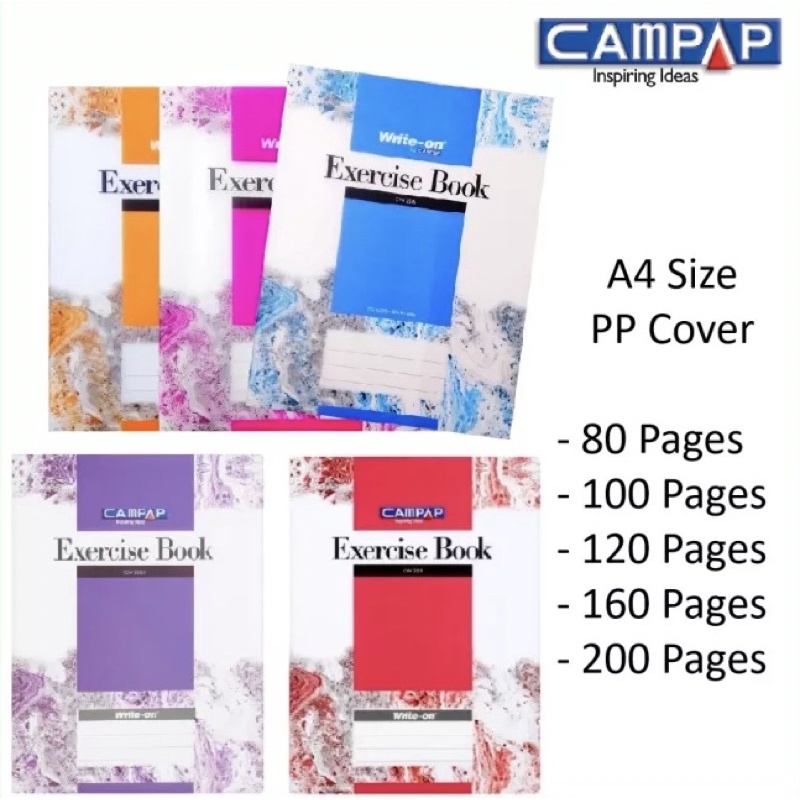 CAMPAP Write-On A4 Plastic PP Cover Exercise Book 70gsm 80,100,120,160 ...