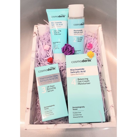 Gift Set Cosmoderm Niacinamide Salicylic Acid Cleanser Toner Serum ...