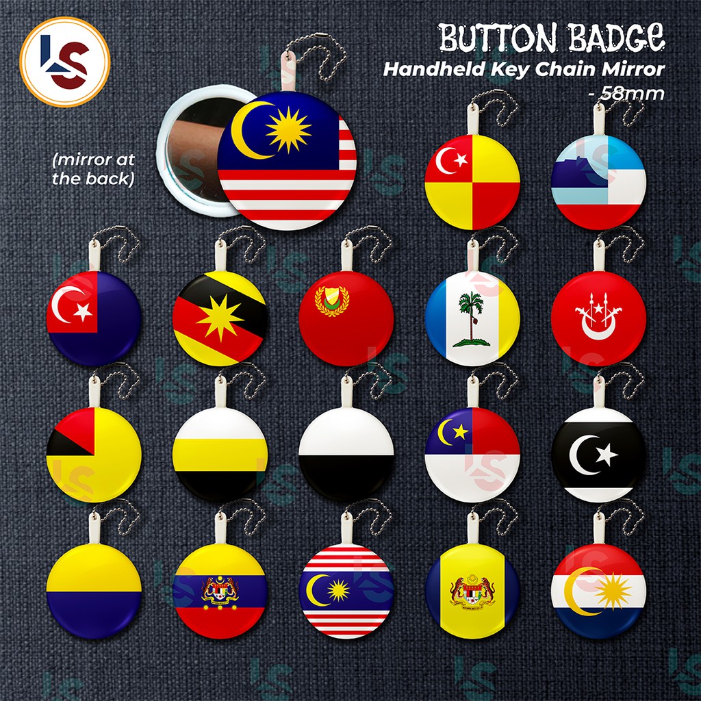 (KeyChain + Mirror) Bendera Negeri Button Badge Negeri di Malaysia Flag ...