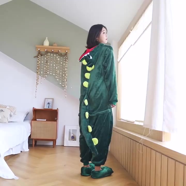 Kigurumi Dinosaur Pikachu Stitch Tiger Cartoon Flannel Pajamas Women Men Sleepwear Onesies ...