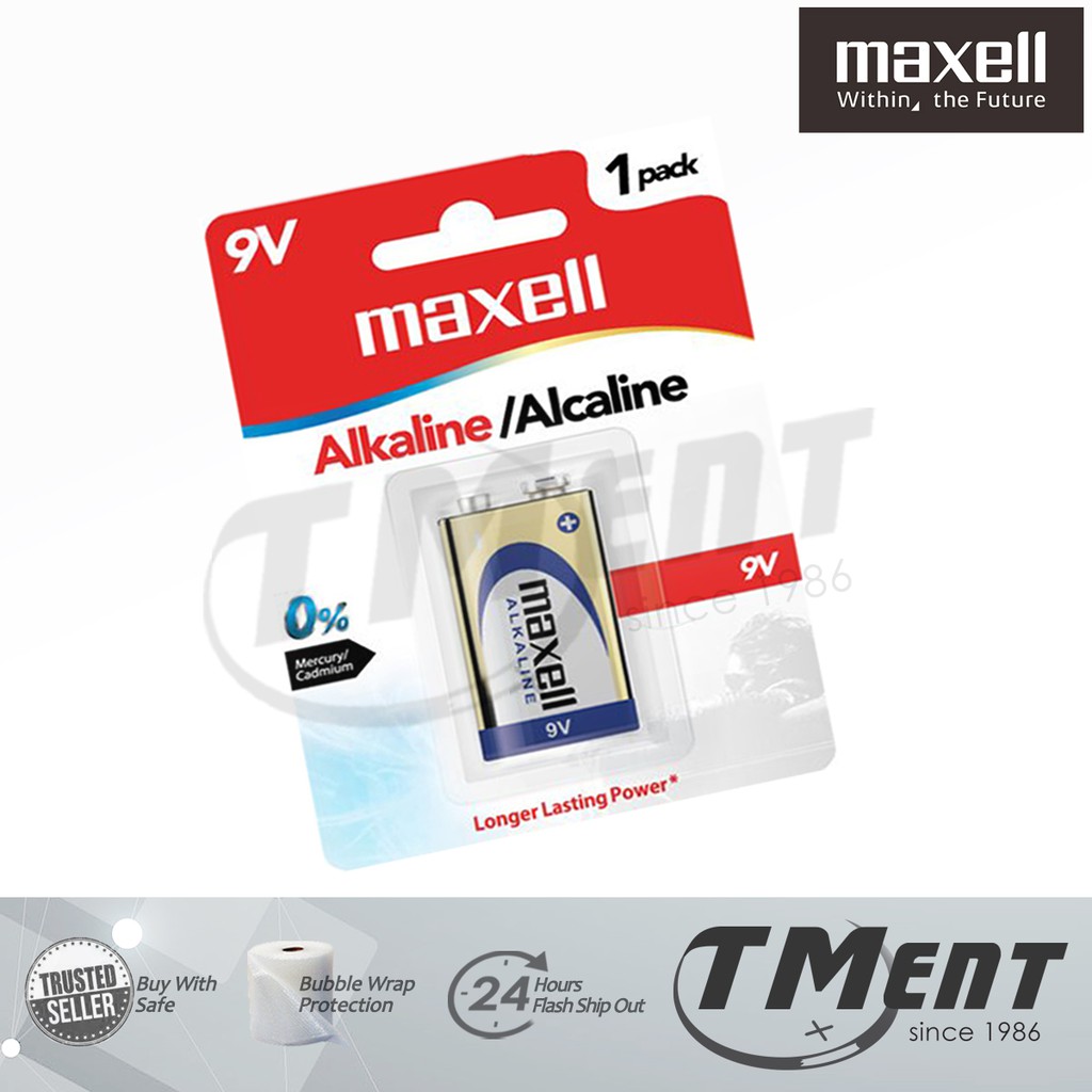 Maxell Alkaline 9V Battery Long Lasting Heavy Duty Alkaline Battery ...