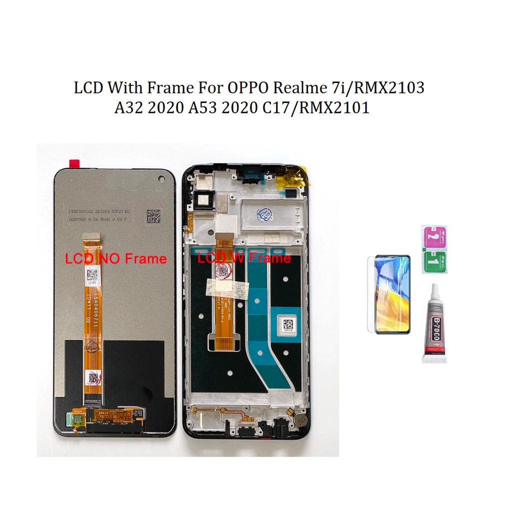 Original with Frame For Realme 7i A32 A53 2020 C17 RMX2103 RMX2101 LCD ...