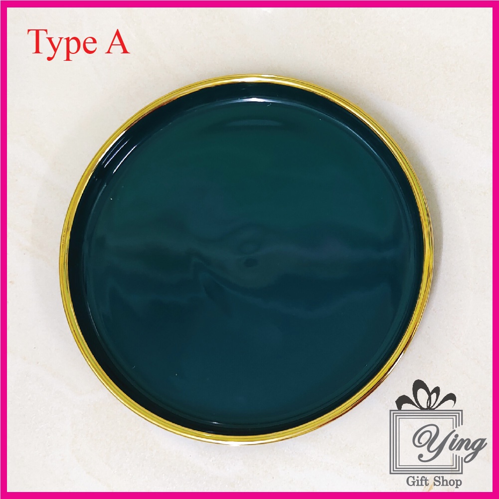 🎁Ready Stock🎁 6’’ Elegant Dark Green Gold Inlay Ceramic Plate / 6 ...