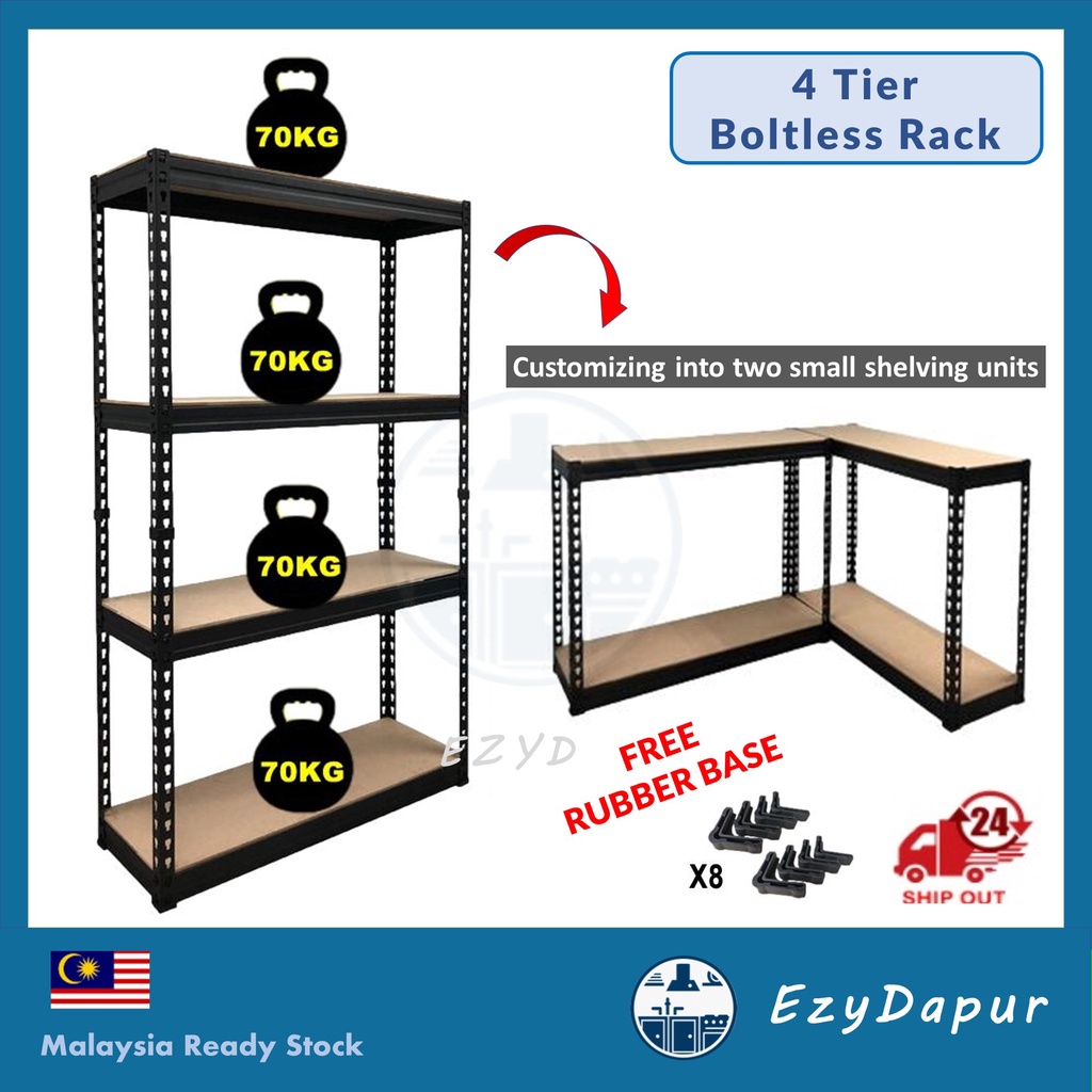 EZYD 4 Tier Boltless Rack Shelf Rak Besi Bertingkat Rak Dapur Kitchen ...