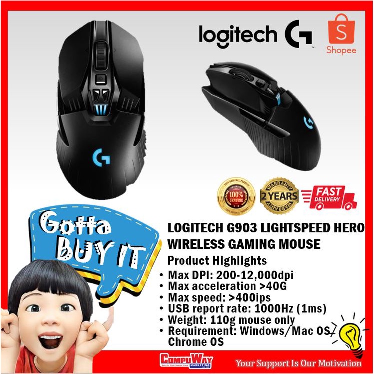 Logitech G903 Lightspeed Hero Wireless Gaming Mouse | Shopee Malaysia