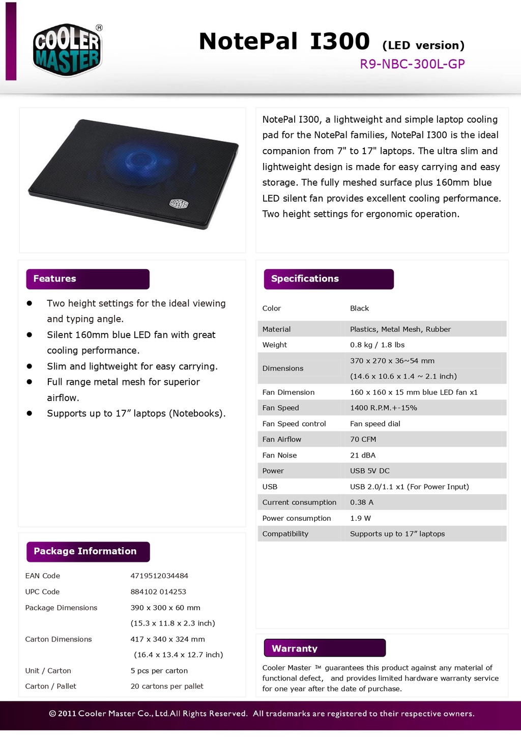 Cooler Master NOTEPAL I300 Led Cooling Pad | Shopee Malaysia