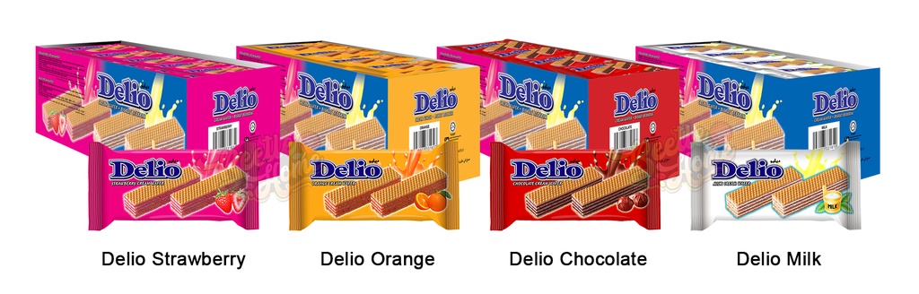 Delio Cream Wafer 24Pcs x 16g Chocolate Strawberry Milk Orange Snack ...