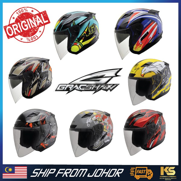 Gracshaw Gennex G535 💯Helmet Open Face Premium 🔥 🎁 Double Visor ...