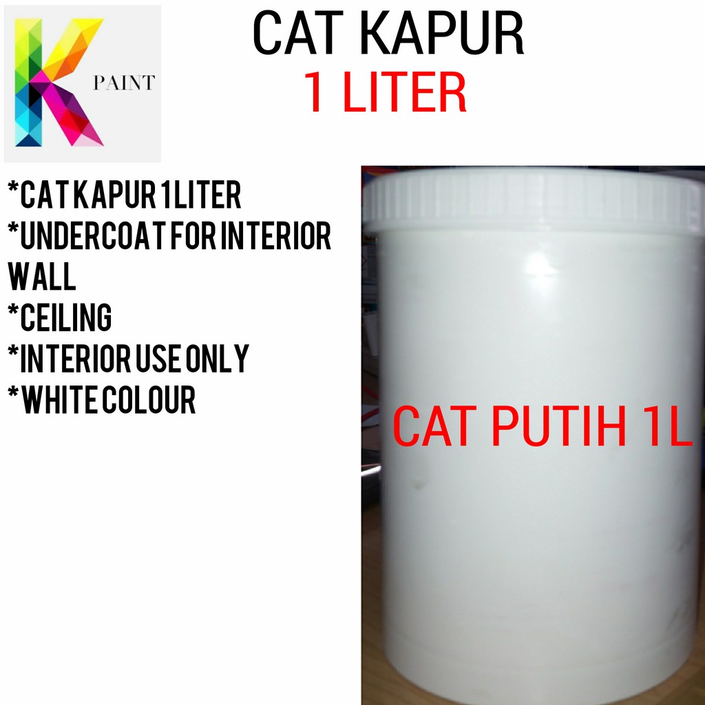 CAT Putih Kapur 1L WHITE (EMULSION PAINT/INTERIOR UNDERCOAT) | Shopee ...