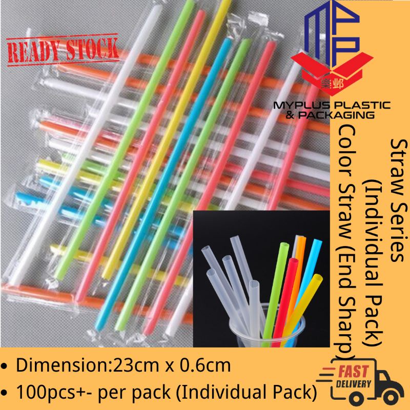 Color Straw 8" / 9" Individual Single Pack / Disposable Plastic Straw ...
