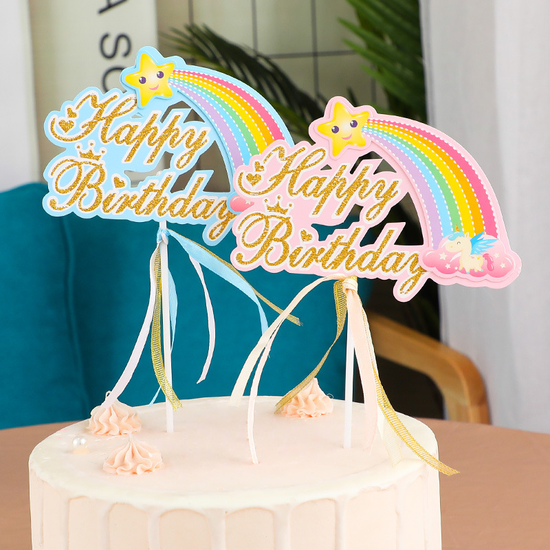 Rainbow Cake Topper Happy Birthday Cupcake Toppers Flags Cake ...
