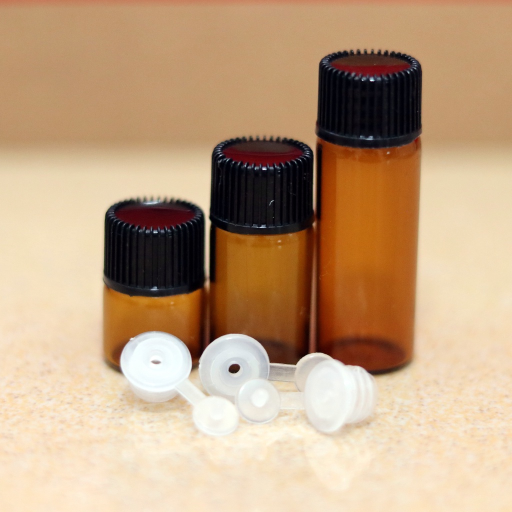1ml 3ml 5ml Mini Essential Oil Dripper Empty Amber Bottles 茶色玻璃滴瓶子母塞精油瓶 ...