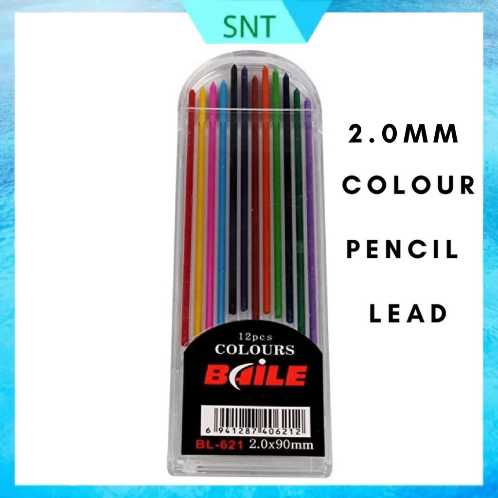 SNT (621) Stationery/ Colour Pencil/ Baile 2.0mm Pencil Lead 12 colors ...